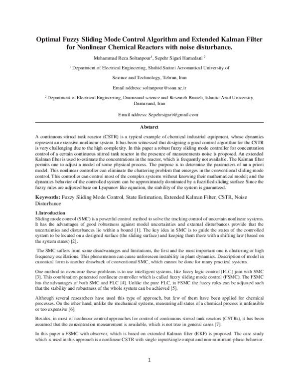 (PDF) Optimal Fuzzy Sliding Mode Control Algorithm and Extended Kalman ...