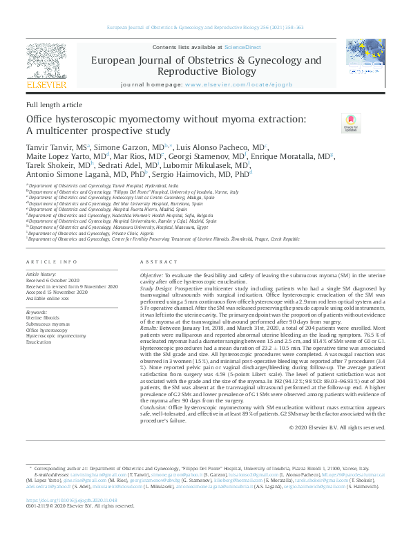 (PDF) Office hysteroscopic myomectomy without myoma extraction: A ...