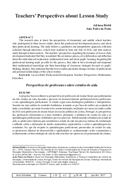 (PDF) Teachers perspectives about Lesson Study