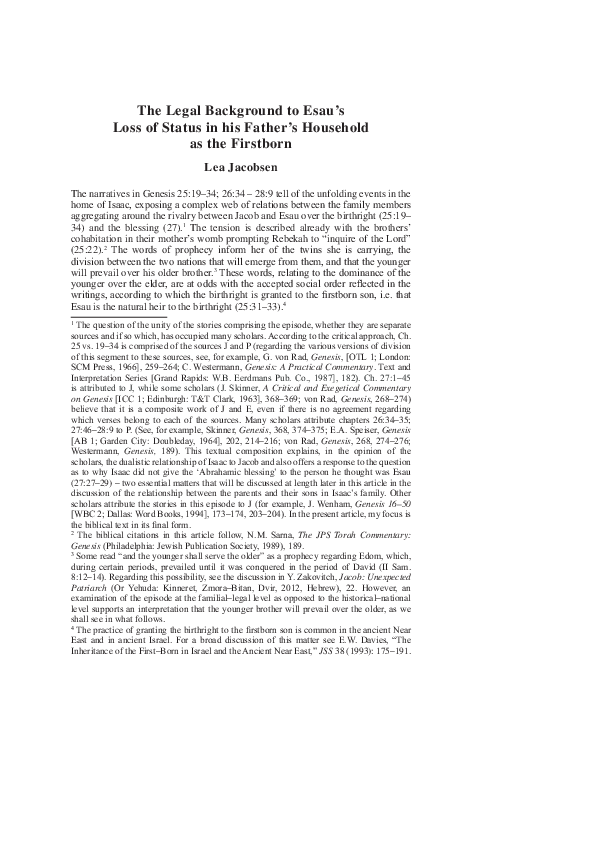 (PDF) The Legal Background to Esau's Loss of Status in his Father's ...