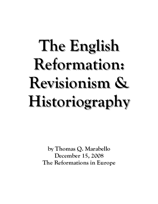 (PDF) The English Reformation: Revisionism & Historiography