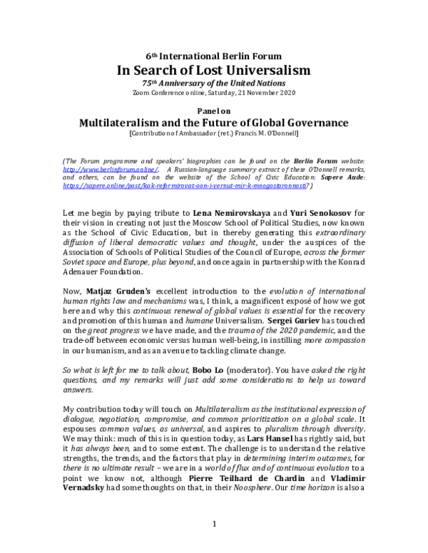 (PDF) Multilateralism and the Future of Global Governance