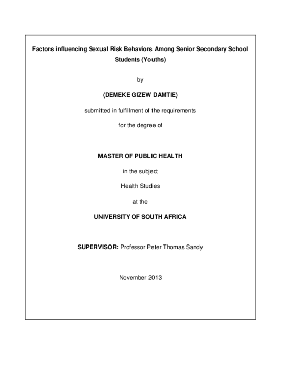 Pdf Factors Influencing Sexual Risk Behaviors Among Senior Secondary