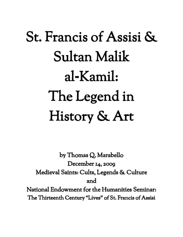 (PDF) St. Francis of Assisi & Sultan Malik al-Kamil: The Legend in ...