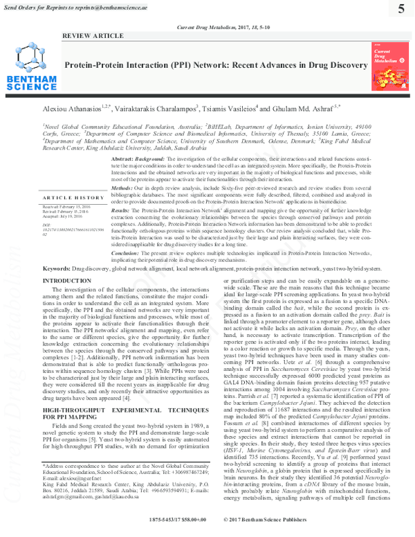 (PDF) Protein-Protein Interaction (PPI) Network: Recent Advances in ...