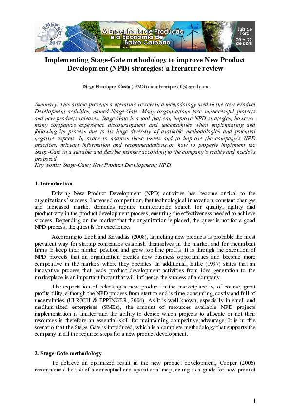 (PDF) Implementing Stage-Gate methodology to improve New Product ...