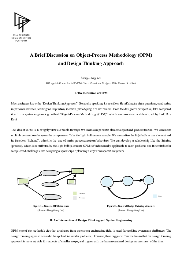 (PDF) A Brief Discussion on Object-Process Methodology (OPM) and Design Thinking Approach