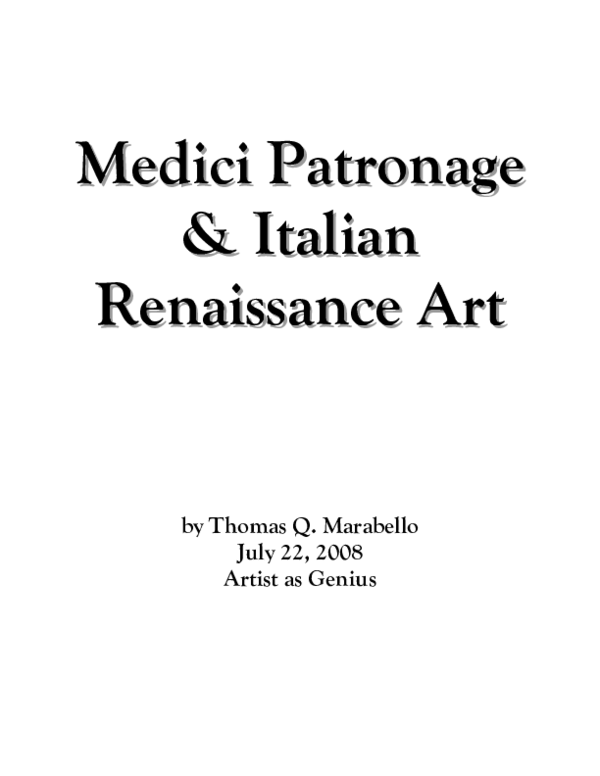 (PDF) Medici Patronage and Italian Renaissance Art
