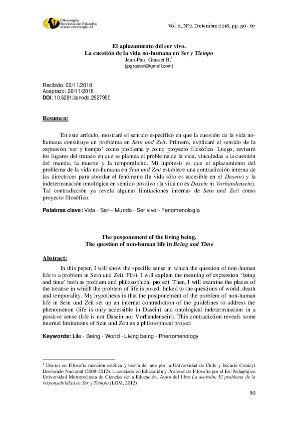 (PDF) El aplazamiento del ser vivo. La cuestión de la vida no-humana en ...