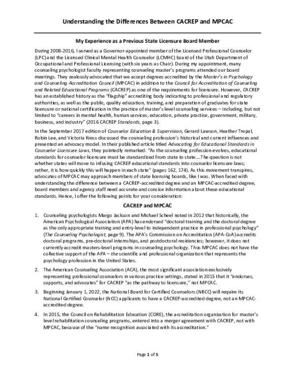 (PDF) Understanding the Differences Between CACREP and MPCAC My ...