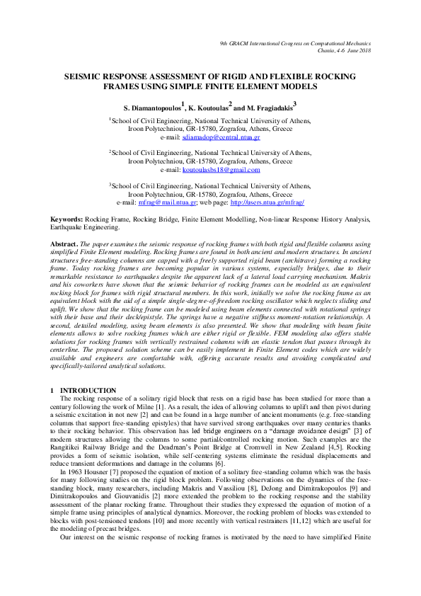 Pdf Seismic Response Assessment Of Rigid And Flexible Rocking Frames Using Simple Finite