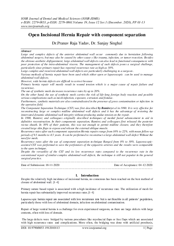 (PDF) Open Incisional Hernia Repair with component separation