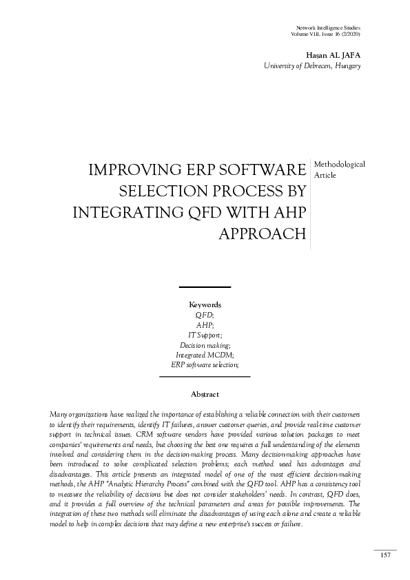 (PDF) Improving ERP Software Selection Process by Integrating QFD with AHP Approach