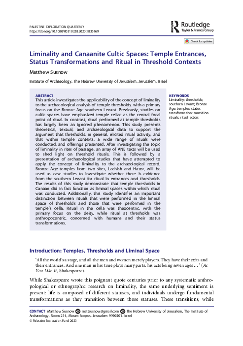 (PDF) Liminality and Canaanite Cultic Spaces: Temple Entrances, Status ...