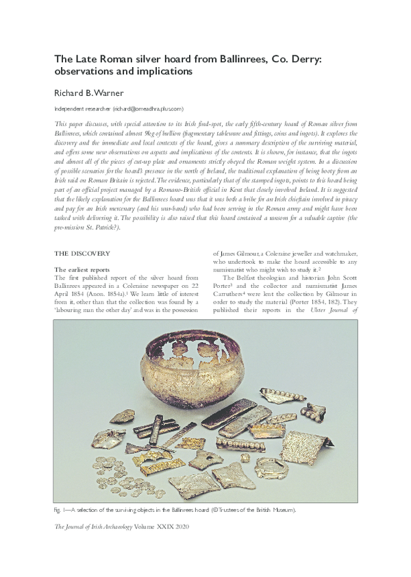 (PDF) The Late Roman silver hoard from Ballinrees, Co. Derry ...