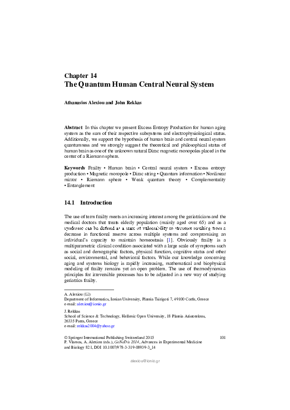 (PDF) The Quantum Human Central Neural System | Athanasios T Alexiou ...