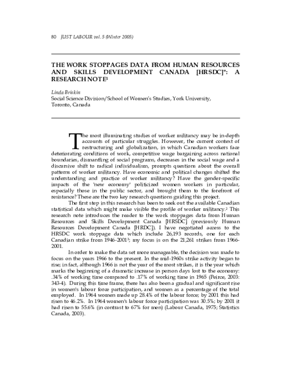 (PDF) The Work Stoppages Data from Human Resources and Skills ...