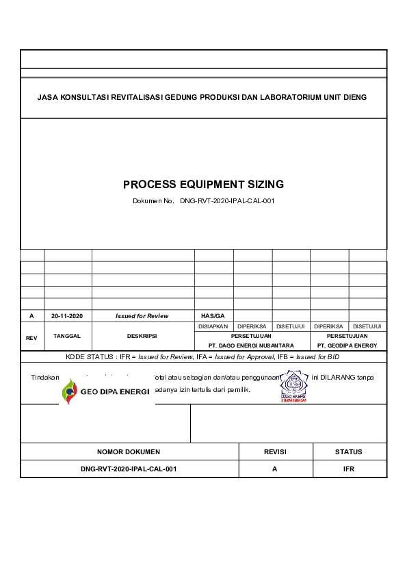 (DOC) PROCESS EQUIPMENT SIZING