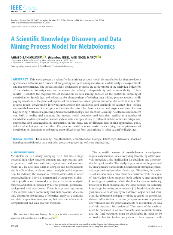 (PDF) A Scientific Knowledge Discovery and Data Mining Process Model for Metabolomics