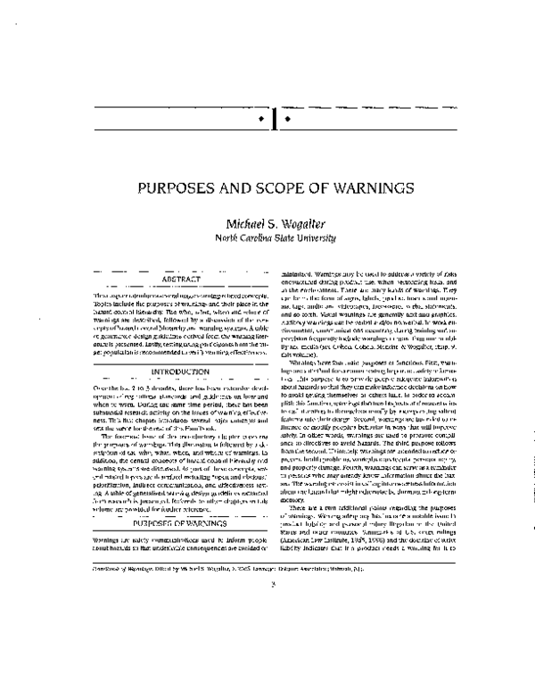 (PDF) PURPOSES AND SCOPE OF WARNINGS