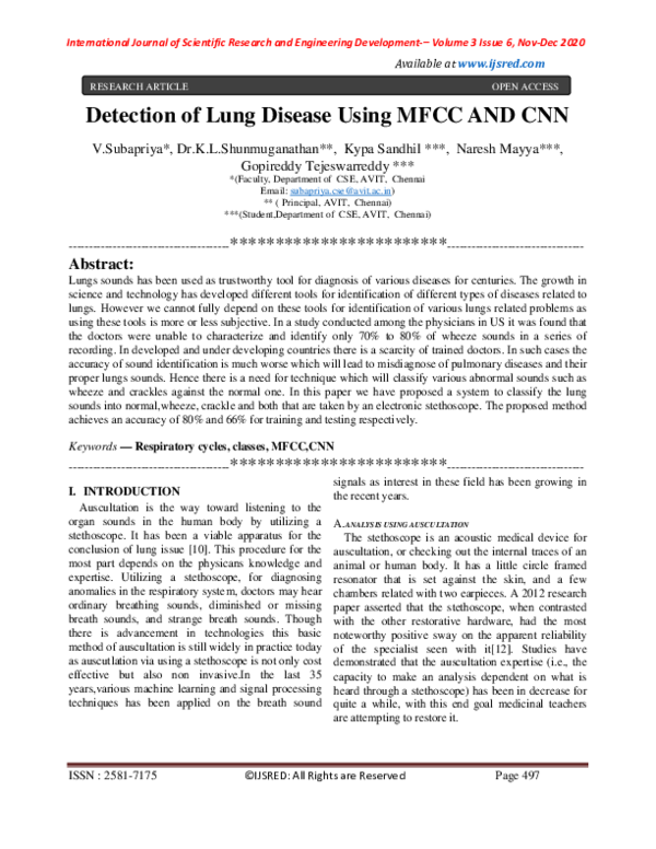 (PDF) Detection of Lung Disease Using MFCC AND CNN