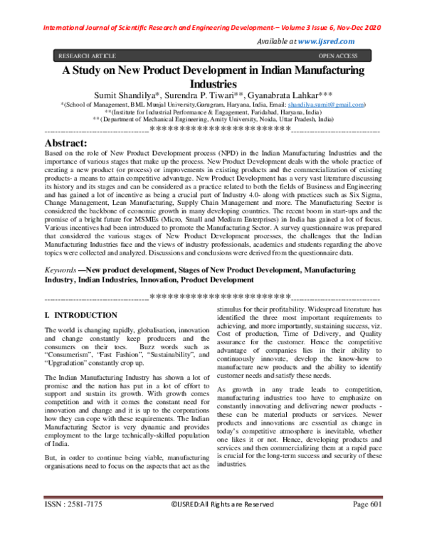 (PDF) A Study on New Product Development in Indian Manufacturing Industries