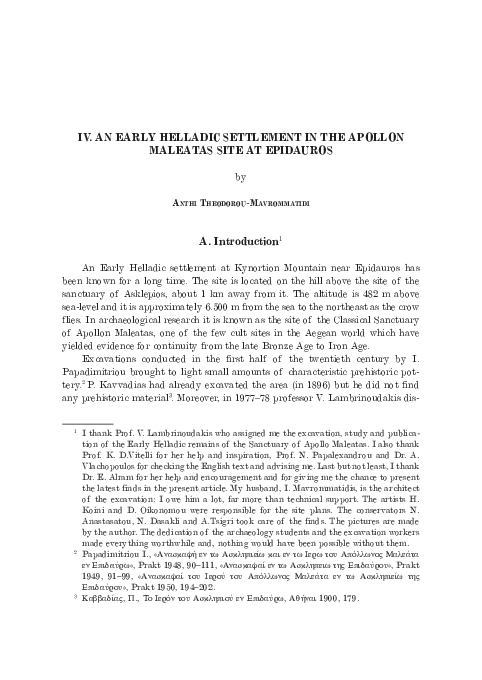 (PDF) IV. AN EARLY HELLADIC SETTLEMENT IN THE APOLLON MALEATAS SITE AT EPIDAUROS