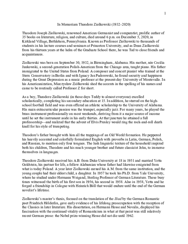 (PDF) In Memoriam Theodore ZIOLKOWSKI 5 December 2020