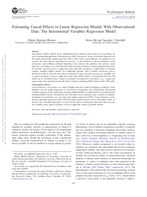 (PDF) Estimating causal effects in linear regression models with observational data: The ...