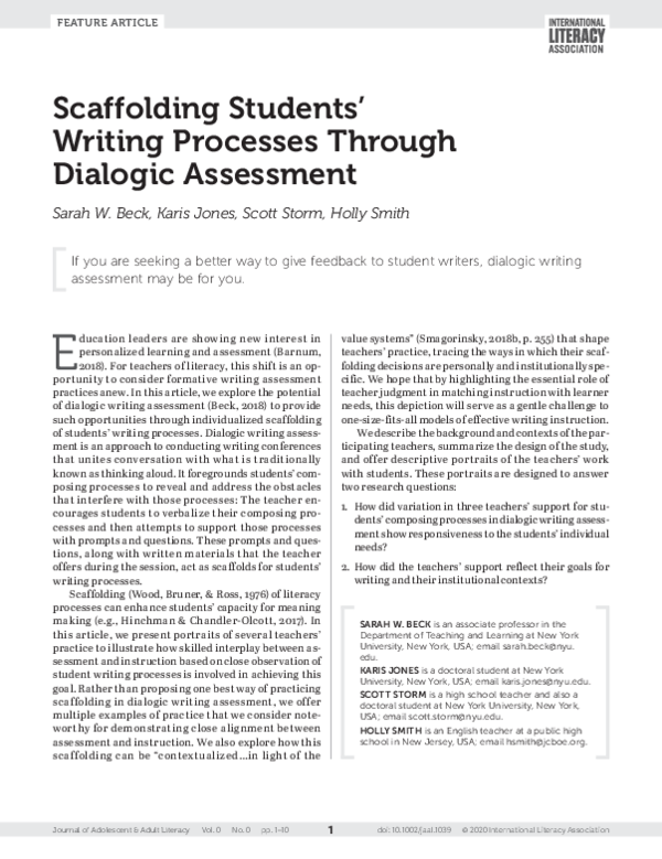 (PDF) Scaffolding Students' Writing Processes Through Dialogic Assessment.