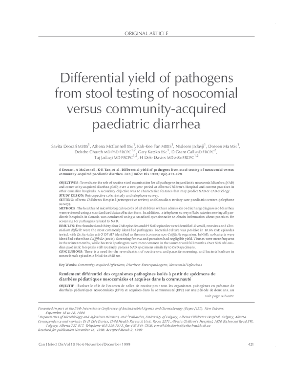 Pdf Differential Yield Of Pathogens From Stool Testing Of Nosocomial Versus Community Acquired