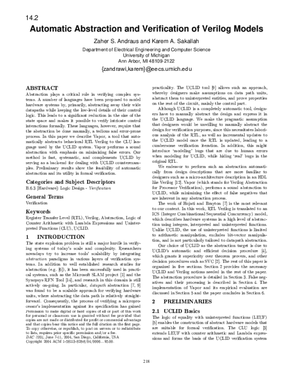 Pdf Automatic Abstraction And Verification Of Verilog Models 6053