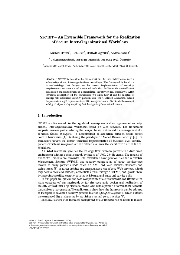 Pdf Sectet An Extensible Framework For The Realization Of Secure Inter Organizational Workflows