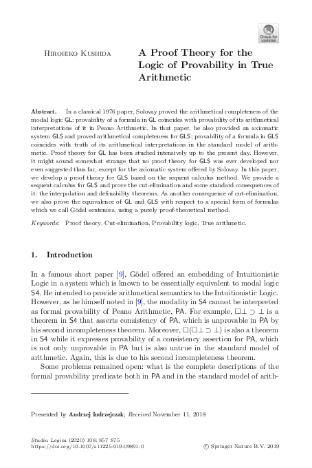 (PDF) A Proof Theory for the Logic of Provability in True Arithmetic