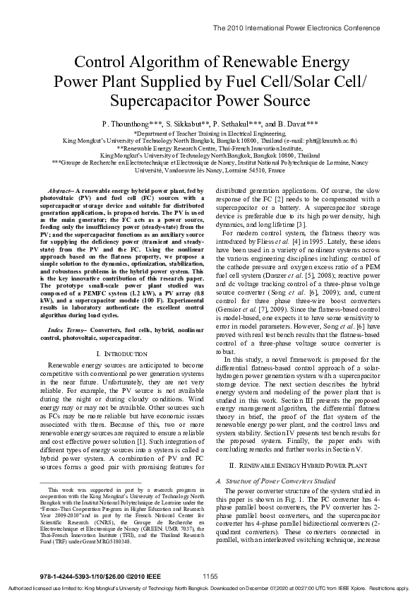(PDF) Control algorithm of renewable energy power plant supplied by ...