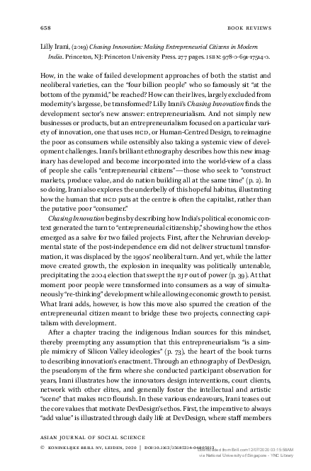 (PDF) Review of Chasing Innovation, Lilly Irani, 2019