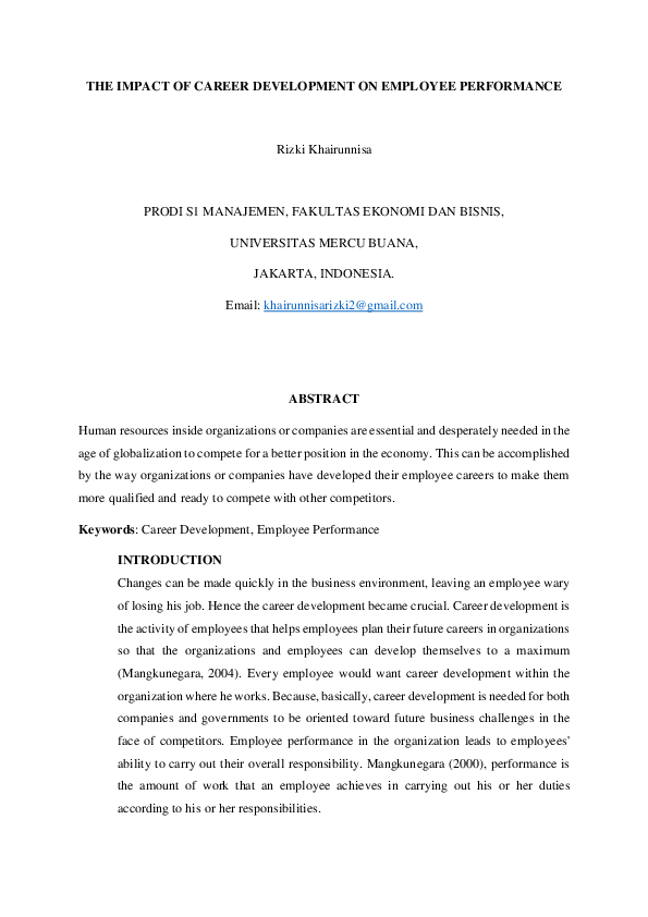 (PDF) THE IMPACT OF CAREER DEVELOPMENT ON EMPLOYEE PERFORMANCE