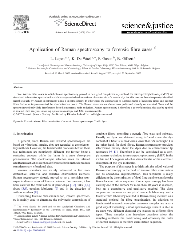 Pdf Application Of Raman Spectroscopy To Forensic Fibre Cases
