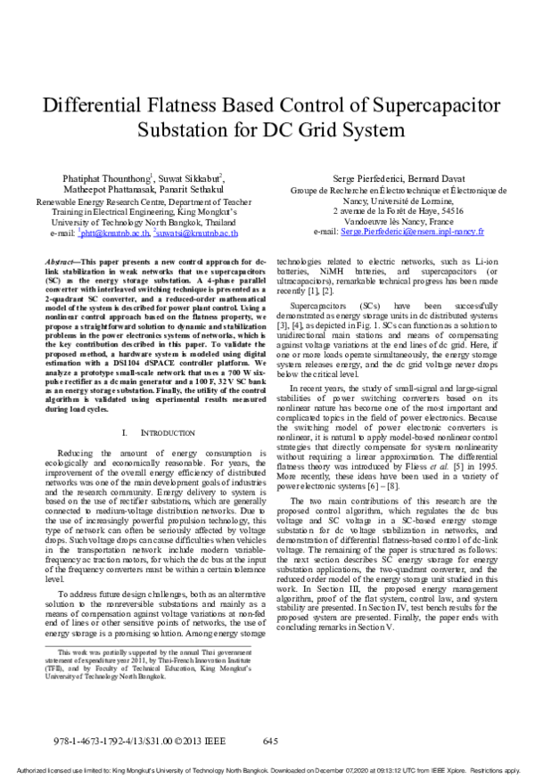 (PDF) Differential Flatness Based Control of Supercapacitor Substation ...