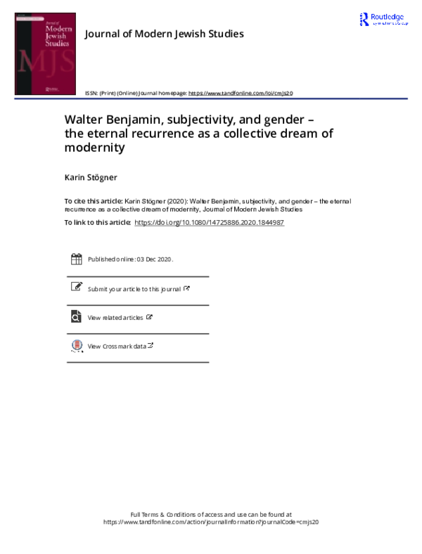 (PDF) Walter Benjamin, subjectivity, and gender - the eternal ...