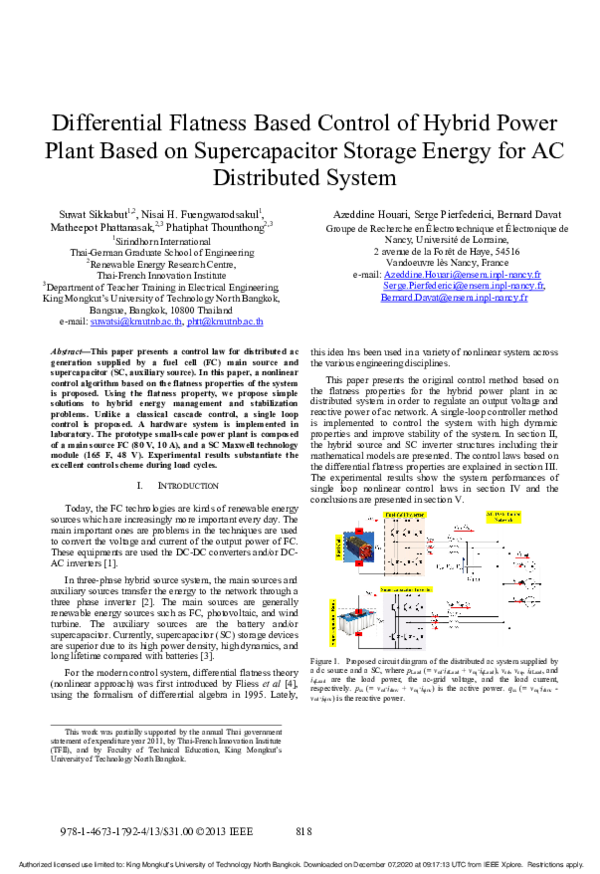 (PDF) Differential Flatness Based Control of Hybrid Power Plant Based on Supercapacitor Storage ...