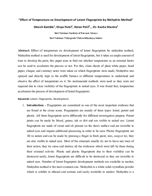(PDF) Temperature Accerated Latent Fingerprint Development by Ninhydrin ...