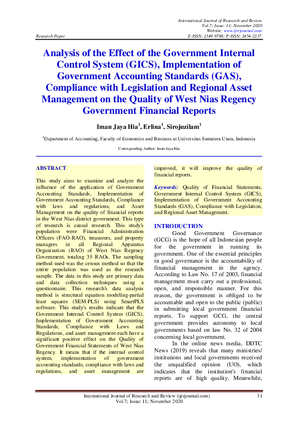 (PDF) Analysis of the Effect of the Government Internal Control System ...