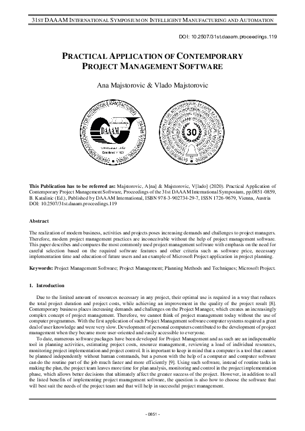 (PDF) Practical Application of Contemporary Project Management Software