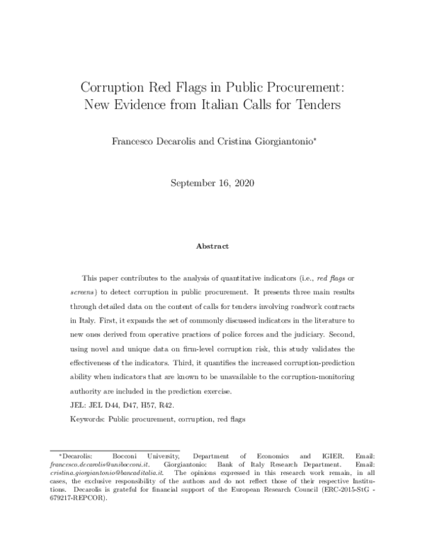 (PDF) Corruption red flags in public procurement: new evidence from ...