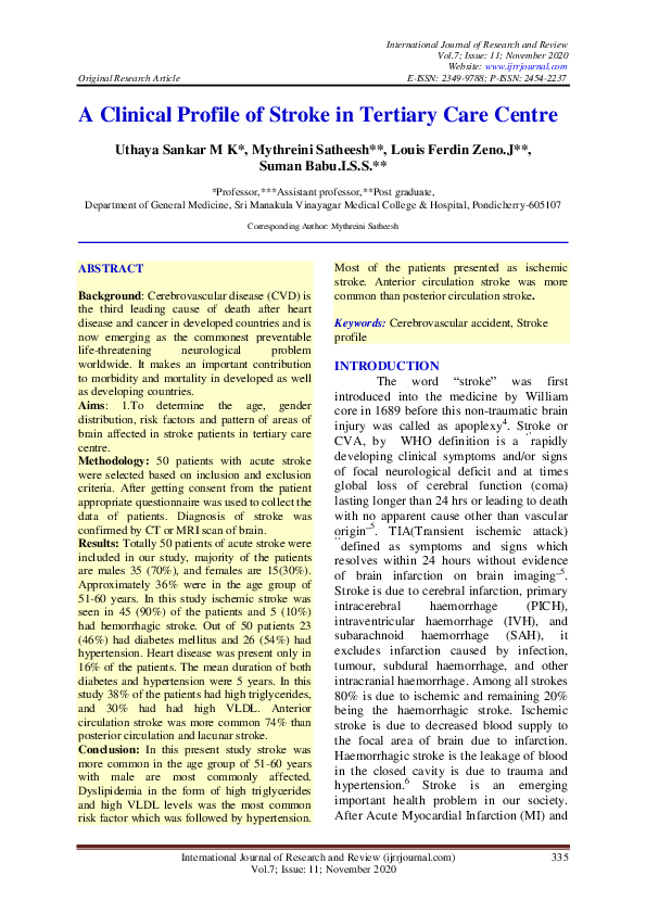 (PDF) A Clinical Profile of Stroke in Tertiary Care Centre ...