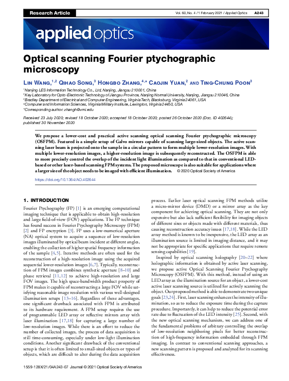 (PDF) Optical scanning Fourier ptychographic microscopy