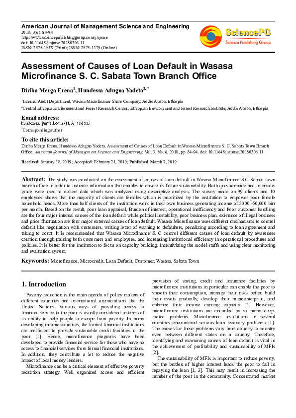 (PDF) Assessment of Causes of Loan Default in Wasasa Microfinance S. C ...