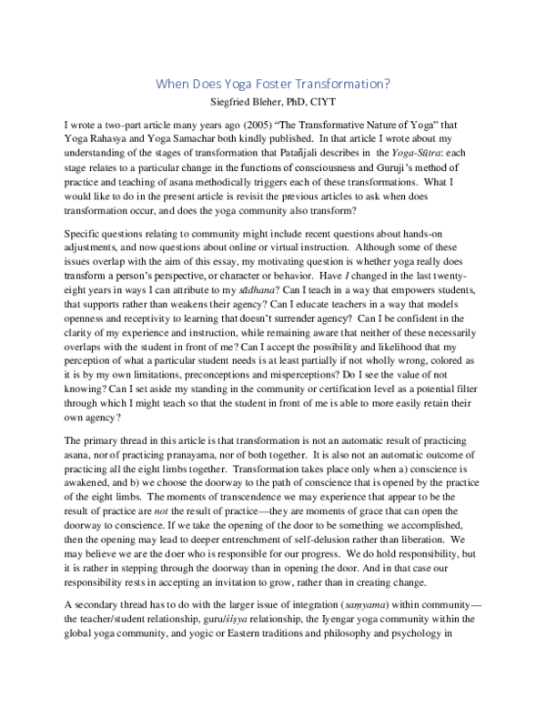 (PDF) When Does Yoga Foster Transformation?