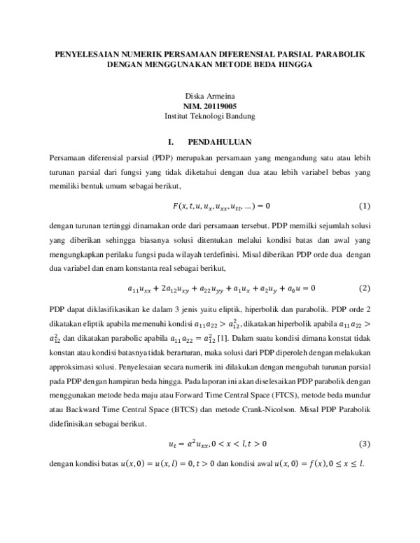 (PDF) Penyelesaian Persamaan Diferensial Parasial Parabolik dengan ...